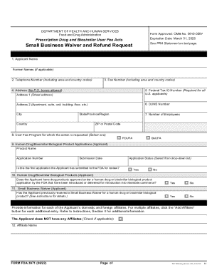 Fillable Online FORM FDA 3971. Small Business Waiver and Refund Request ...
