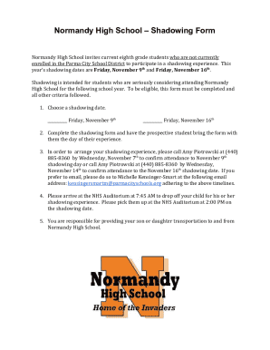 Fillable Online Normandy High School Shadowing Form Fax Email Print ...