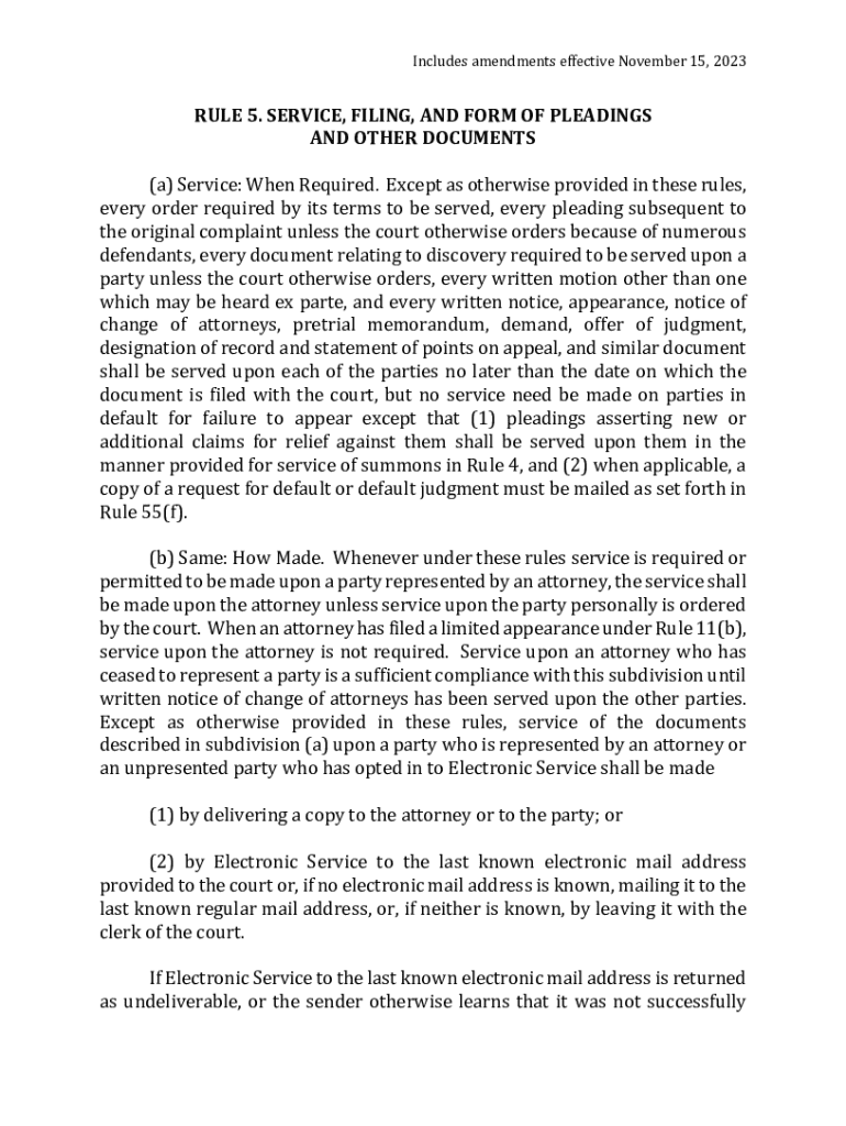 Fillable Online RULE 5. SERVICE, FILING, AND FORM OF PLEADINGS AND ...