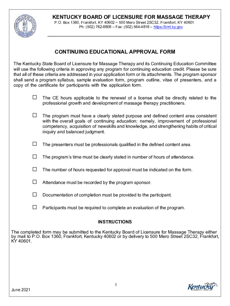 Fillable Online bmt ky KENTUCKY BOARD OF LICENSURE FOR MASSAGE THERAPY ...