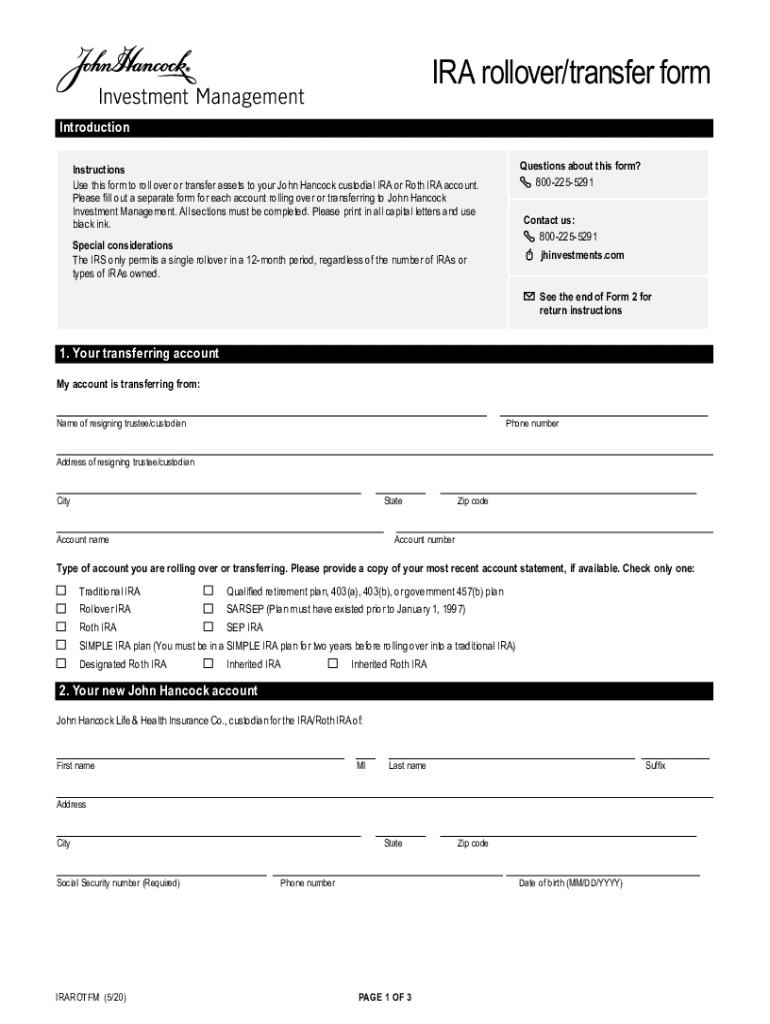 Fillable Online ira rollover/transfer form. ira rollover/transfer form ...