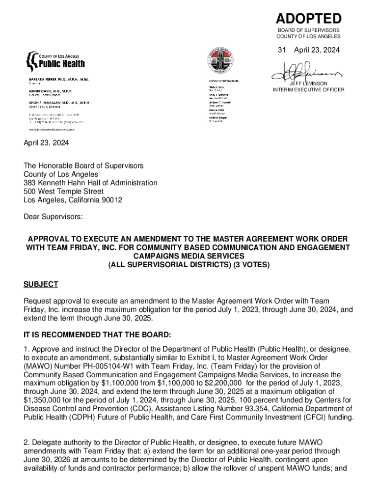 Fillable Online file lacounty APPROVAL TO EXECUTE AN AMENDMENT TO THE ...
