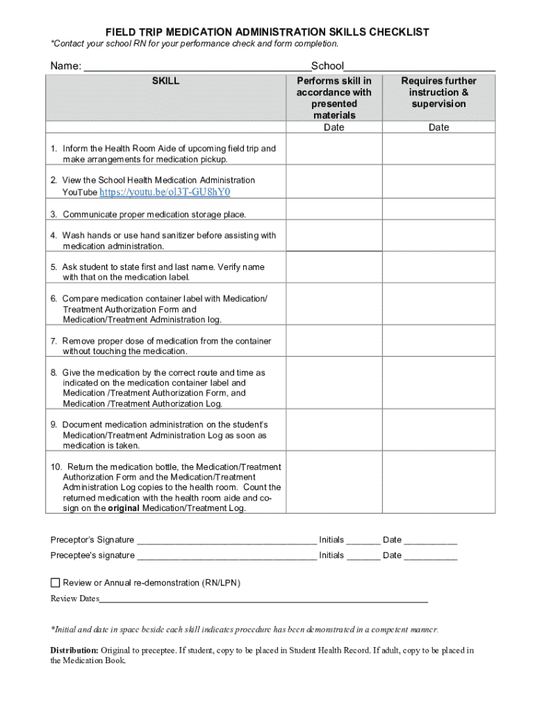 Fillable Online Field Trip MedICATION Administration Record Fax Email ...