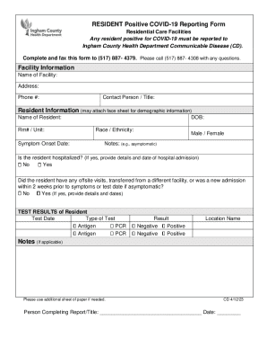 Fillable Online EMPLOYEE Positive COVID-19 Reporting Form Fax Email Print - pdfFiller
