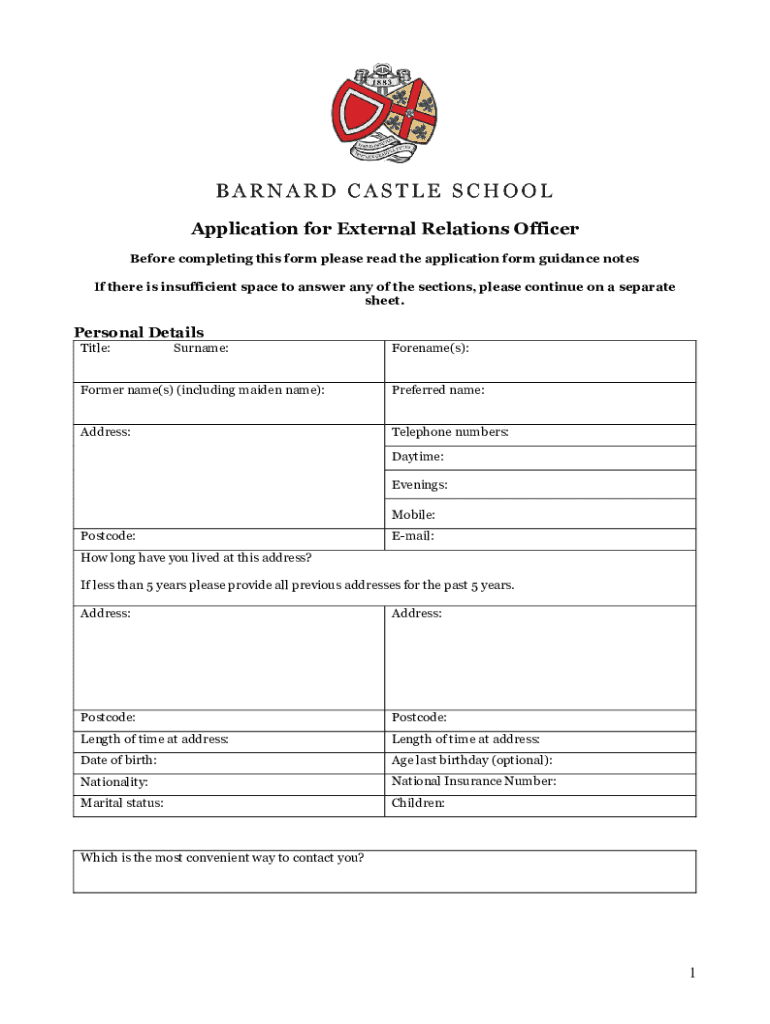 Fillable Online Application for External Relations Officer Fax Email ...