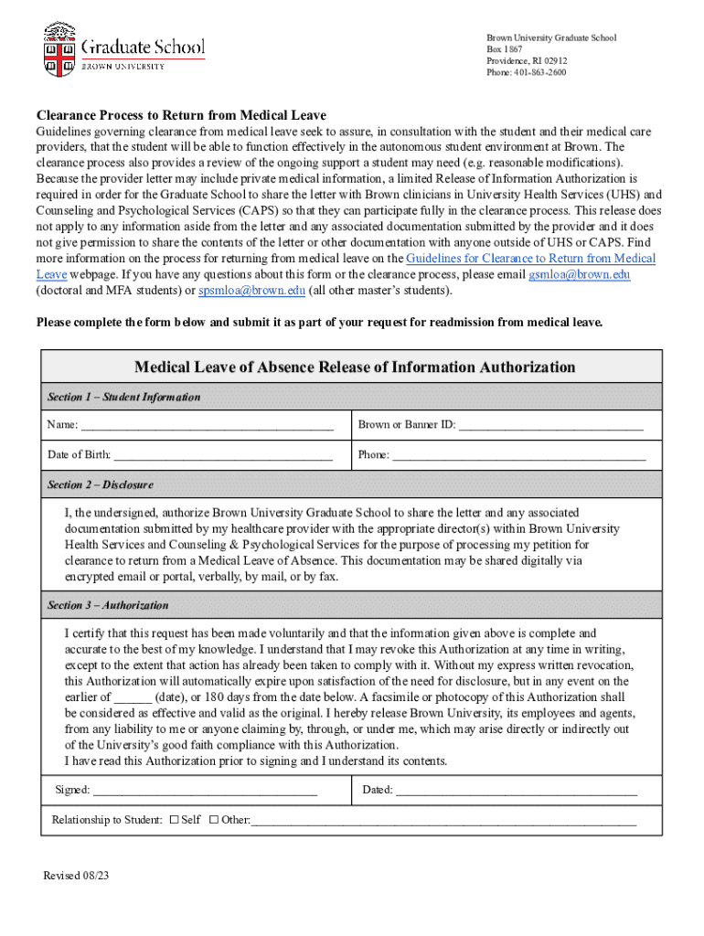 Fillable Online Medical Leave of Absence Release of Information ...