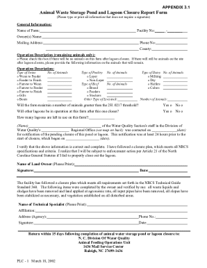 Fillable Online Animal Waste Storage Pond and Lagoon Closure Report ...