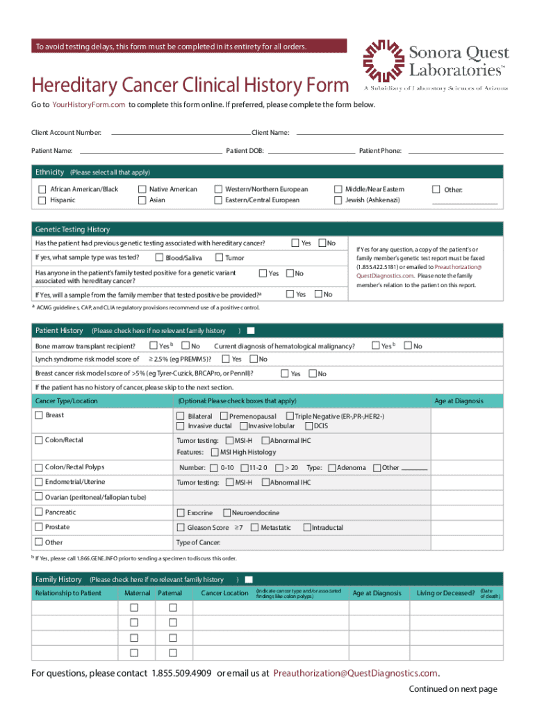 Fillable Online Hereditary Cancer Clinical History Form Fax Email Print - pdfFiller