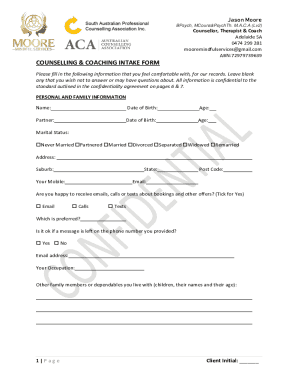 Fillable Online COUNSELLING & COACHING INTAKE FORM Fax Email Print ...