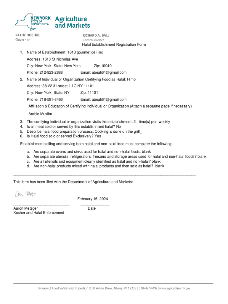 Fillable Online agriculture ny Halal Establishment Registration Form ...