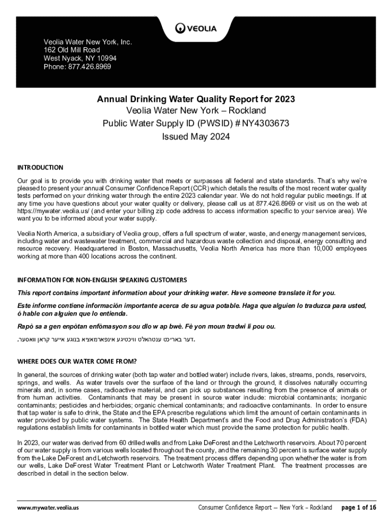Fillable Online Water Leaf No. 1 Veolia Water New York Inc. Revision: 2 ...