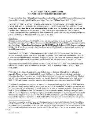 Fillable Online Claim Form for Mallinckrodt NAS PI Trust Distribution ...