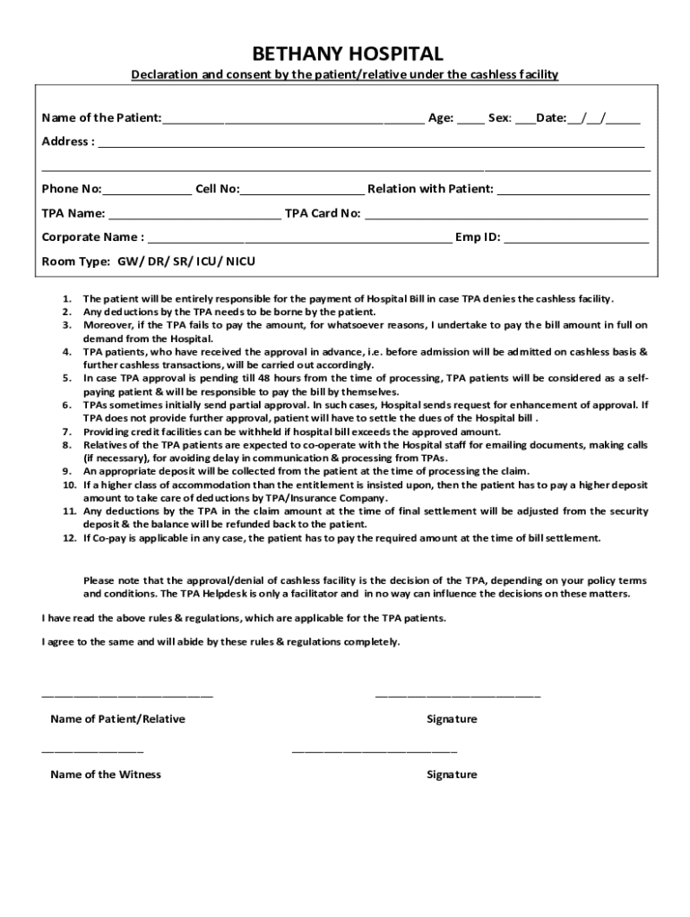Fillable Online Declaration and consent by the patient/relative ... Fax ...