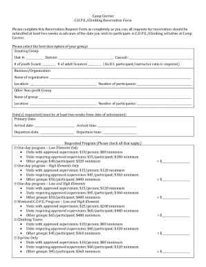 Fillable Online Camp Currier COPE/Climbing Reservation Form Fax Email ...