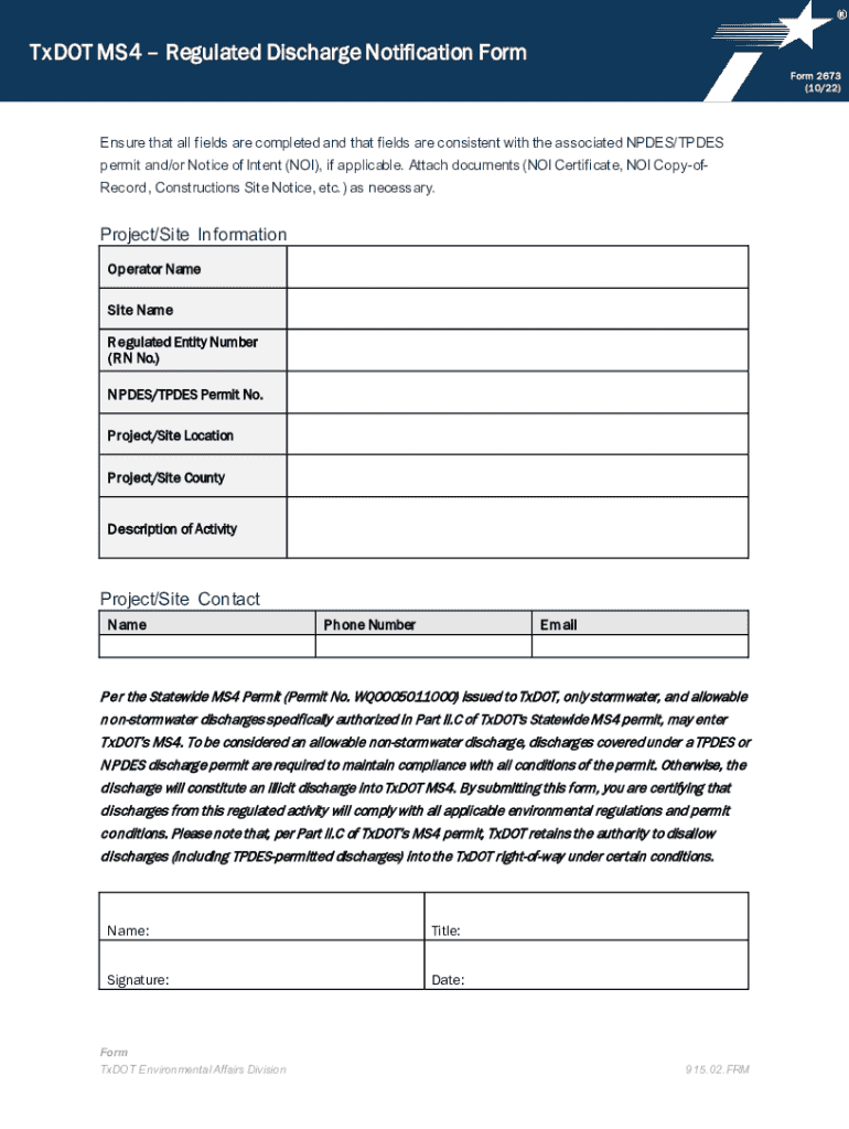 TxDOT MS4 Regulated Discharge Notification Form: Fill out & sign online ...
