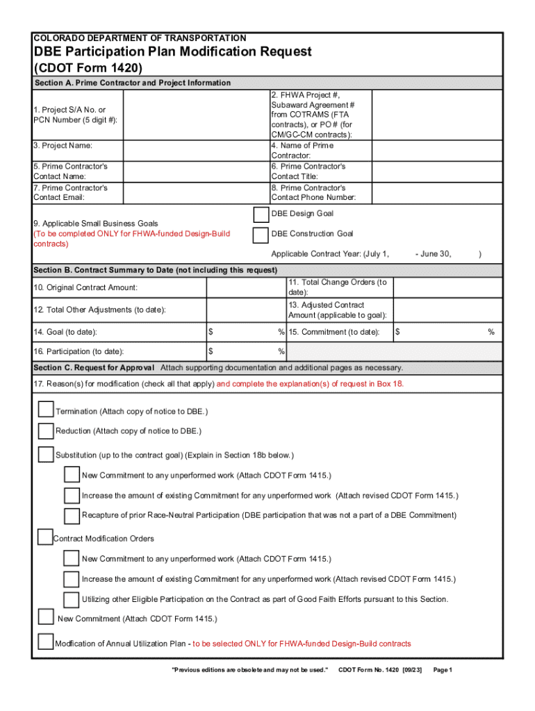Fillable Online DBE Participation Plan Modification Request - (CDOT ...