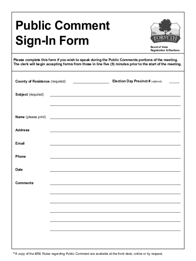Fillable Online Public Comment Sign-In Form Fax Email Print - pdfFiller