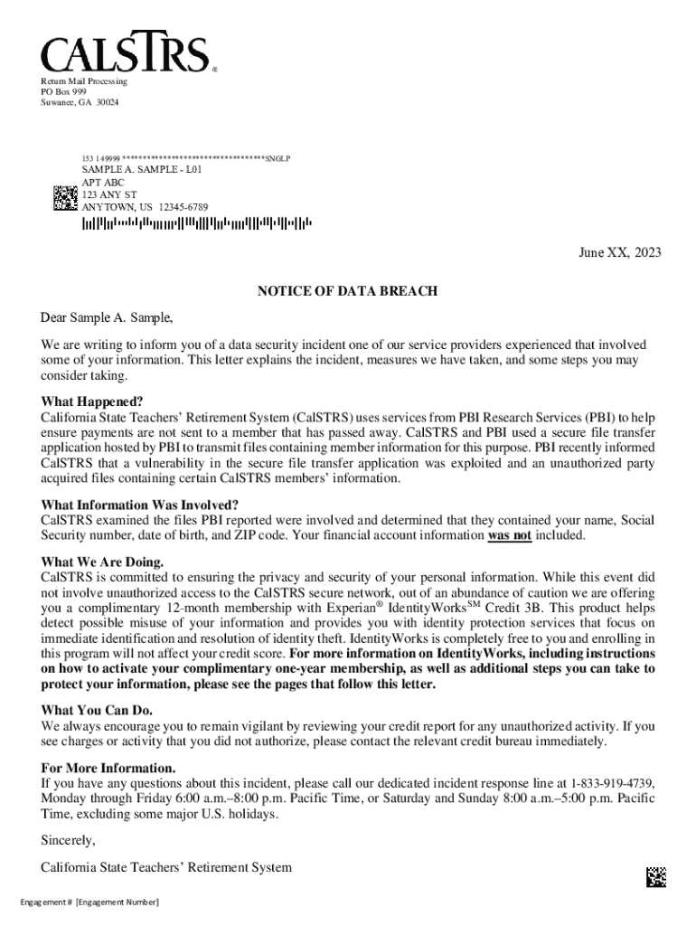 Fillable Online oag ca Notice of Data Breach. Please read this entire ...