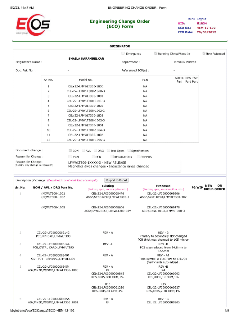 Fillable Online ENGINEERING CHANGE ORDER - Form Fax Email Print - pdfFiller
