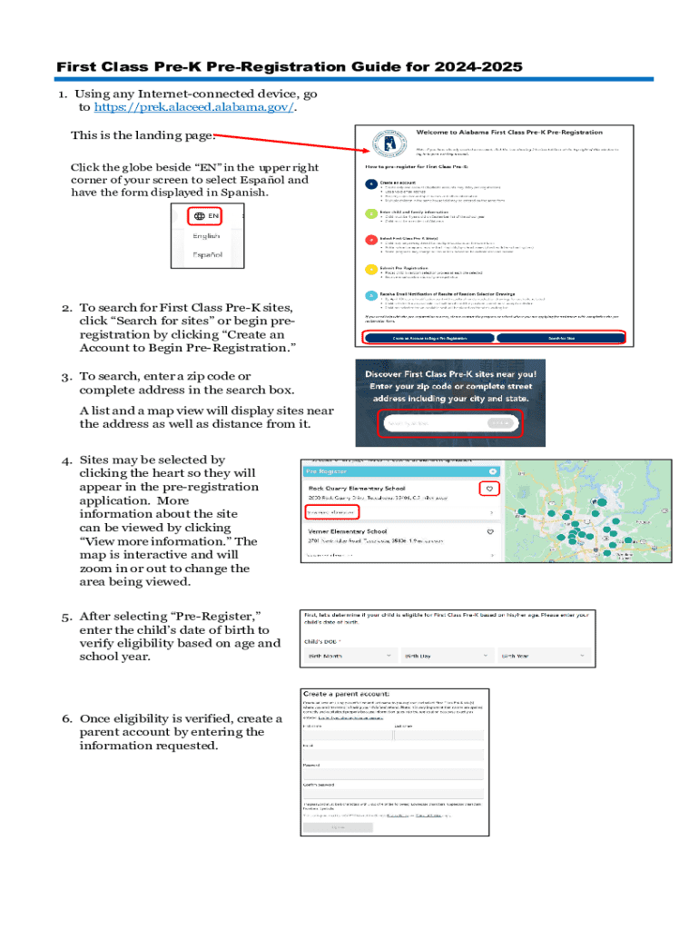 Fillable Online Alabama First Class Pre-K Online Pre- - Registration ...