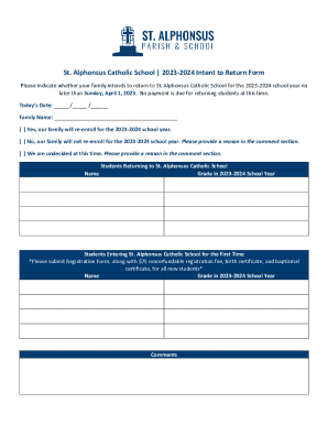 Fillable Online St. Alphonsus Catholic School 2023-2024 Intent to Return Form Fax Email Print ...