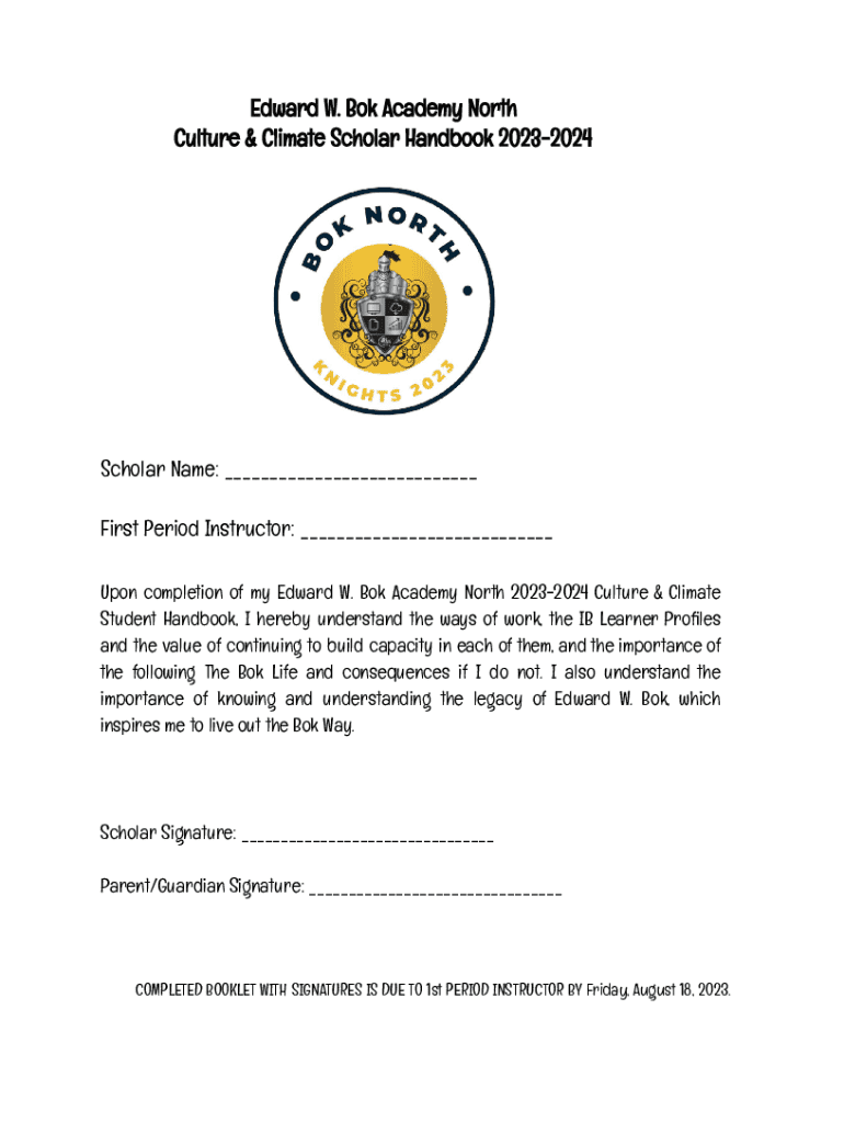 Fillable Online Edward W. Bok Academy North Culture and Climate Scholar ...