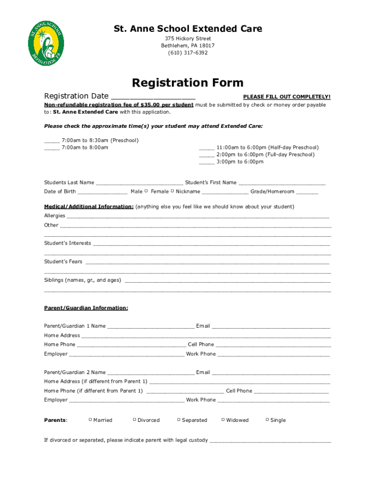 Fillable Online Parent Forms - Bethlehem Fax Email Print - pdfFiller