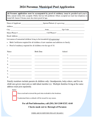 Fillable Online PARAMUS MUNICIPAL POOL COMMISSION Fax Email Print - pdfFiller