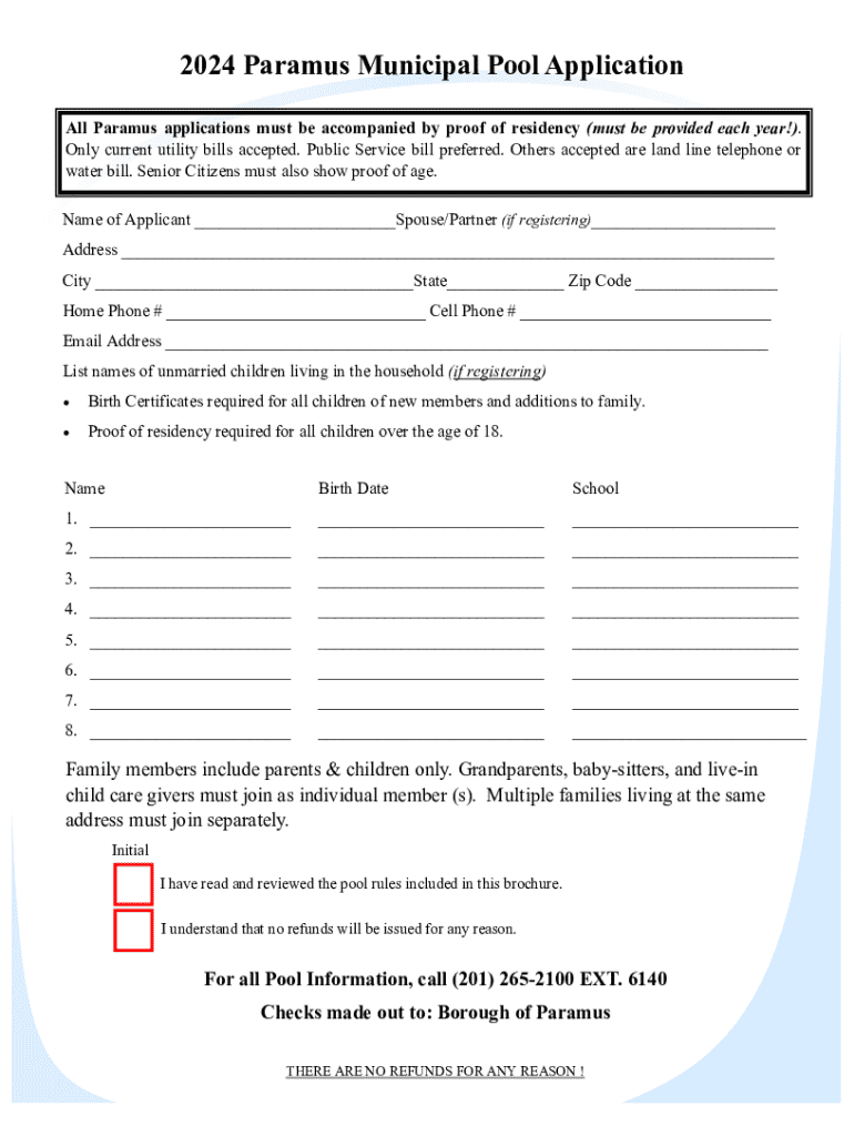 Fillable Online PARAMUS MUNICIPAL POOL COMMISSION Fax Email Print ...