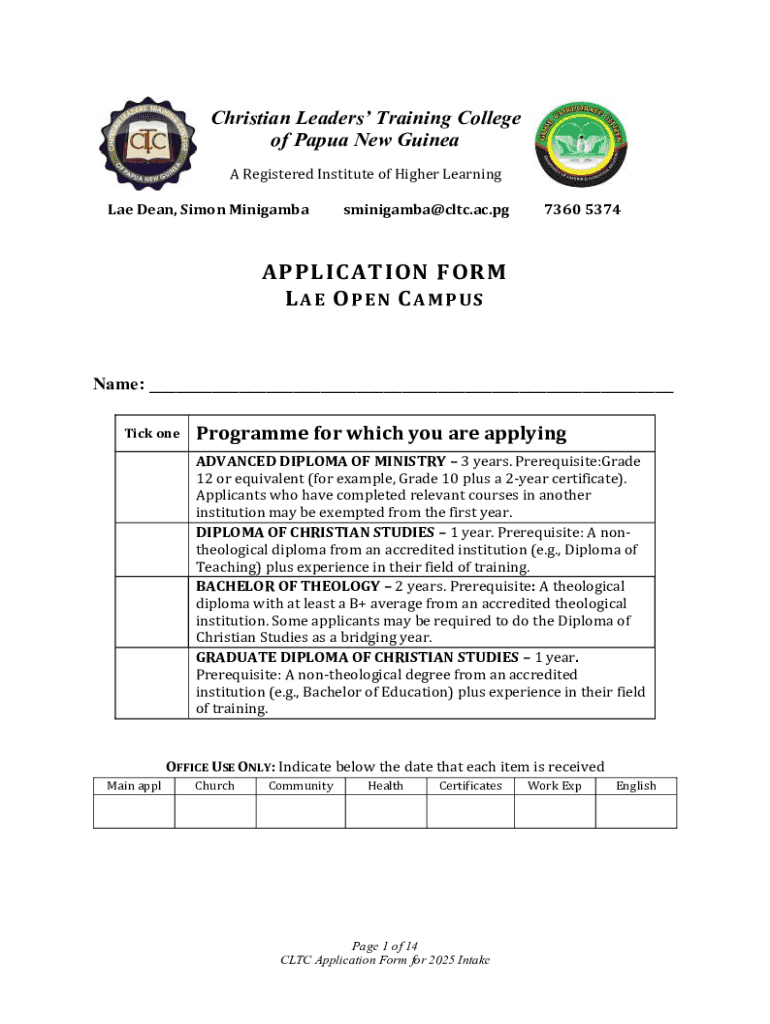Fillable Online APPLICATION FORM - Christian Leaders' Training College ...