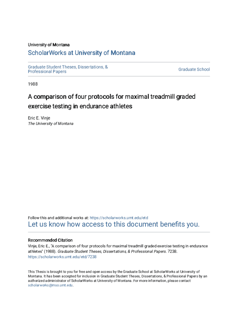 Fillable Online scholarworks umt A comparison of four protocols for maximal treadmill graded ...