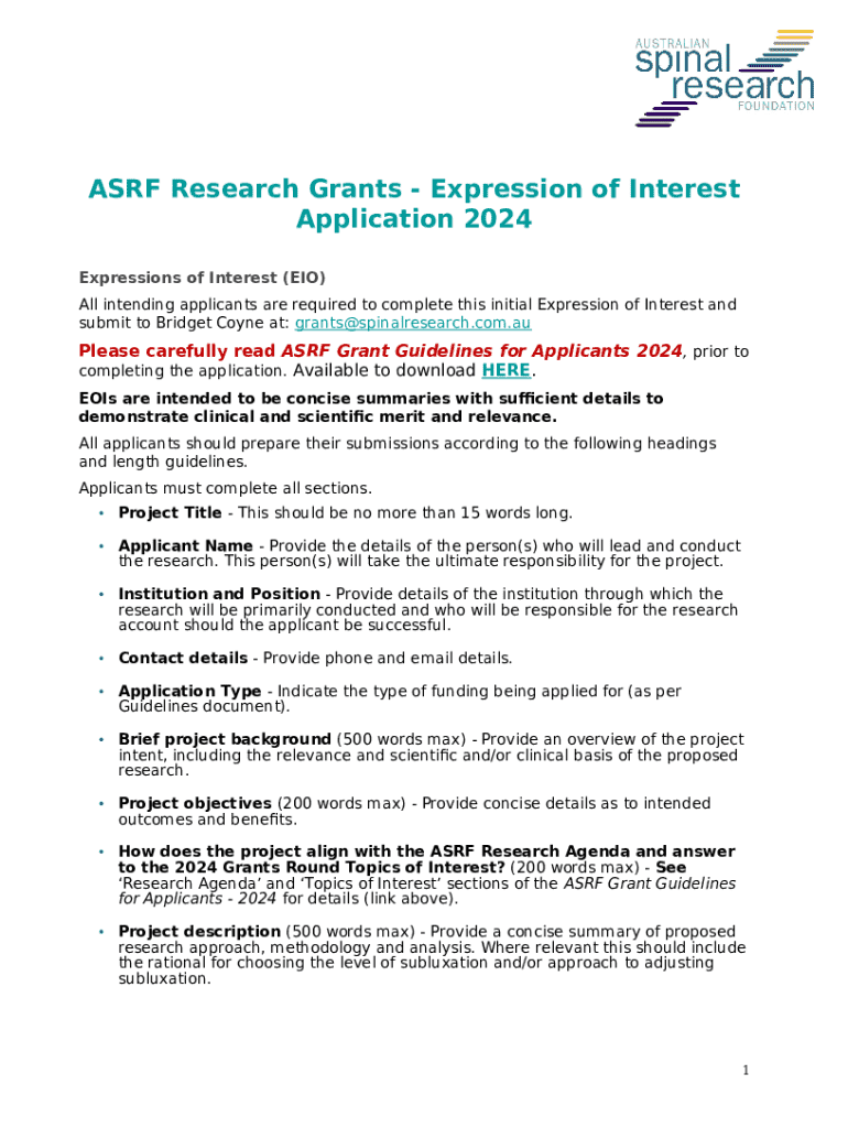 ASRF-Expression-of-Interest--2024. ... Doc Template | pdfFiller