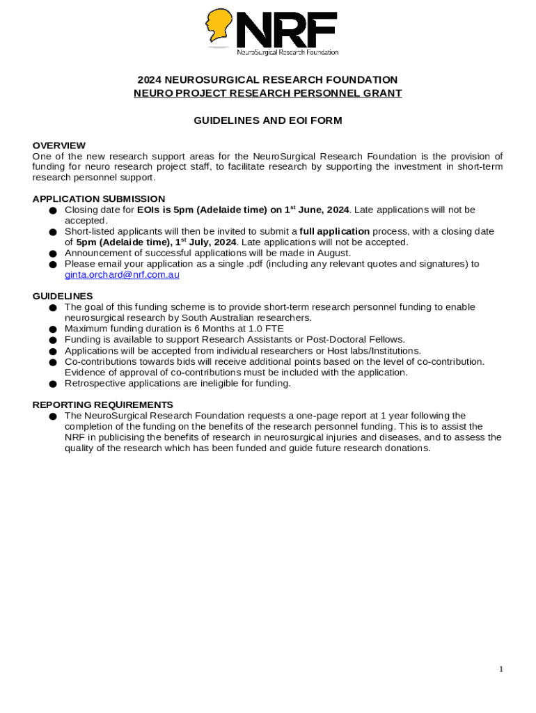 NRF 2024 Neuro Project Personnel Application Doc Template | pdfFiller