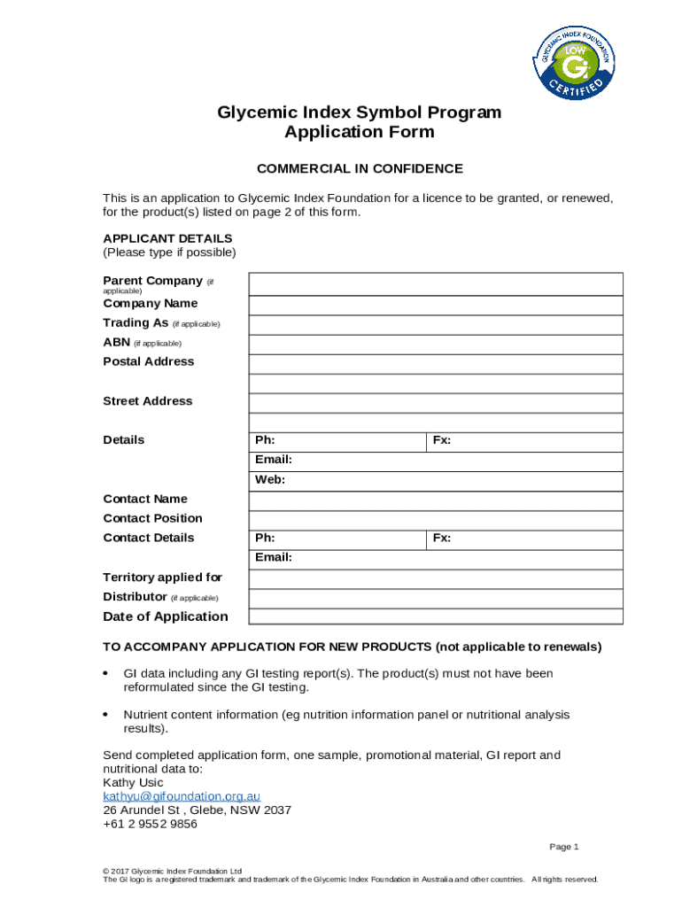 Glycemic Index Symbol Program Application Doc Template | pdfFiller