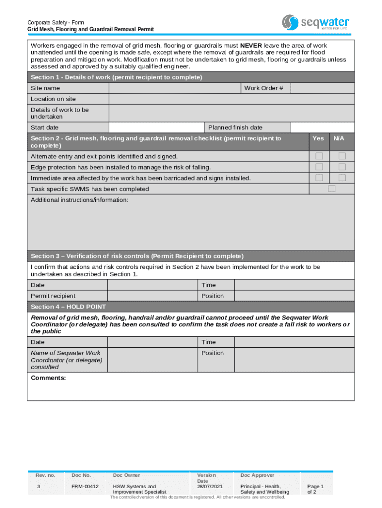 Grid Mesh, Flooring and Guardrail Removal Permit Doc Template | pdfFiller