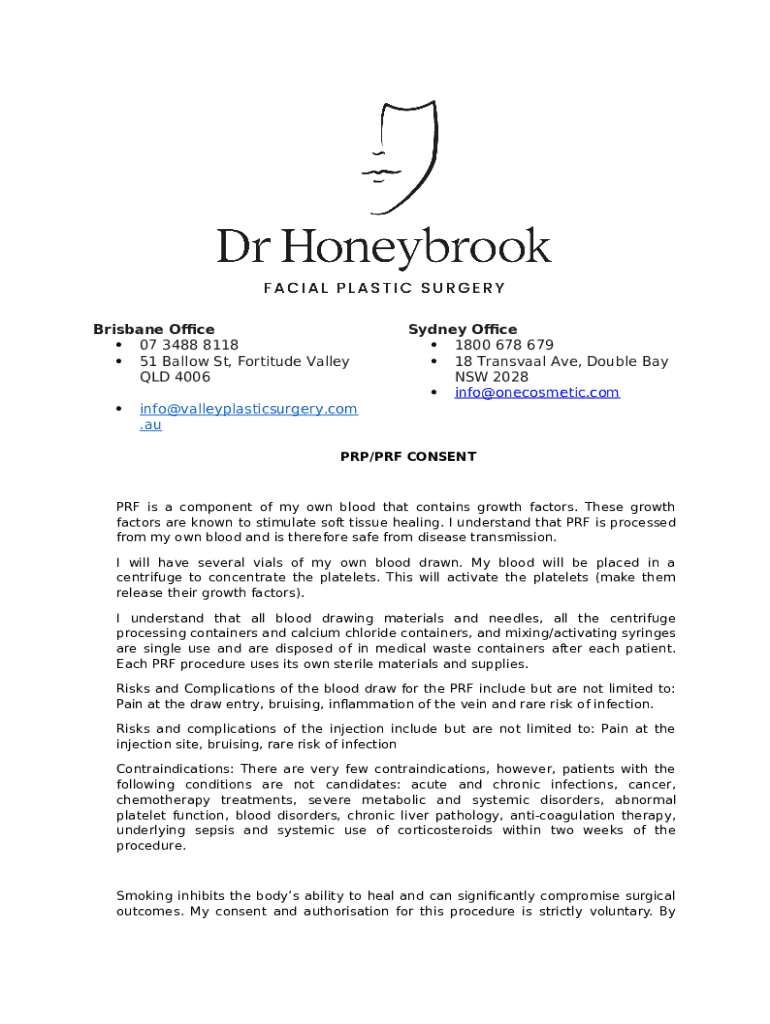 PRF PRP Consent - Dr Adam Honeybrook Doc Template | pdfFiller