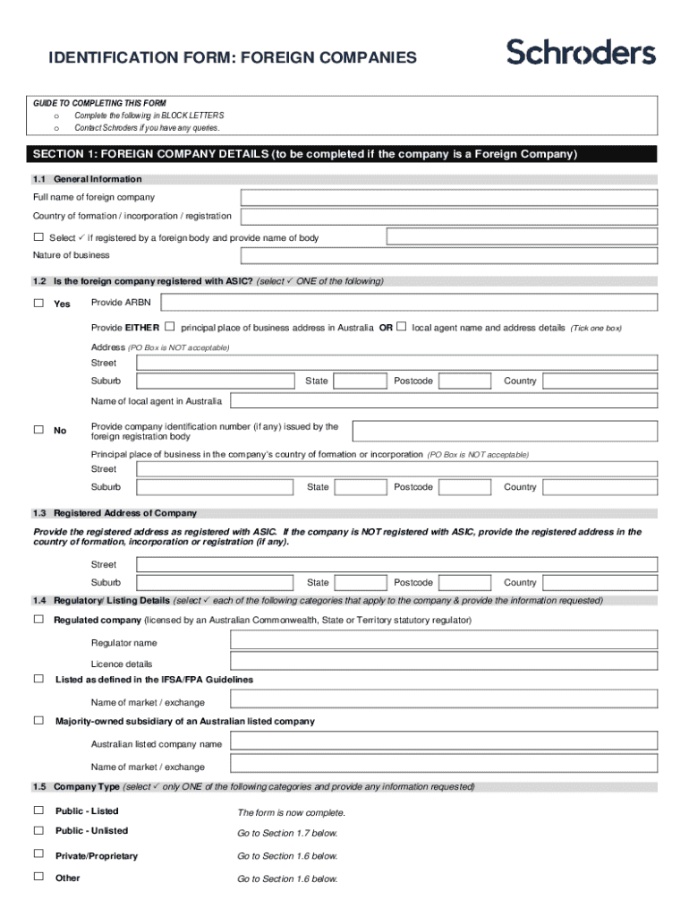 Fillable Online Identification Form - Foreign Companies Fax Email Print ...