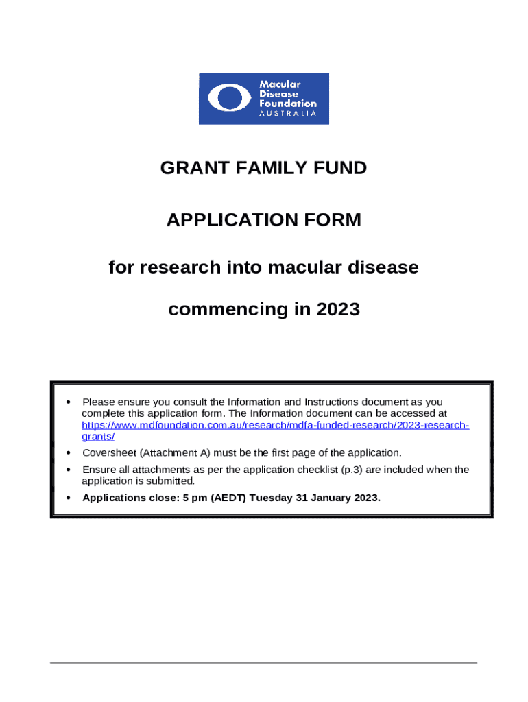 GRANT FAMILY FUND application for research ... Doc Template | pdfFiller