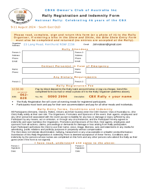 Rally Registration and Indemnity Doc Template | pdfFiller