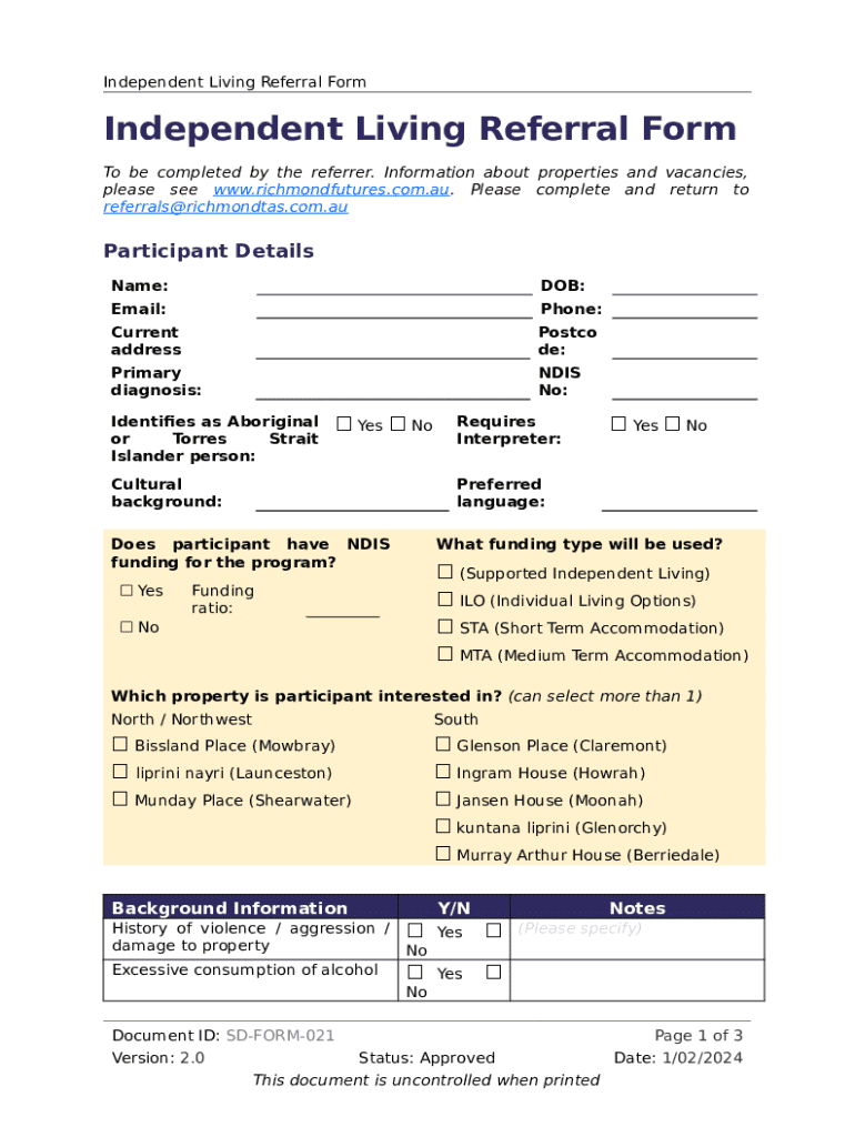 Independent Living Referral Doc Template | pdfFiller