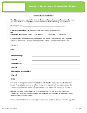 Nomination Election of Directors Doc Template | pdfFiller