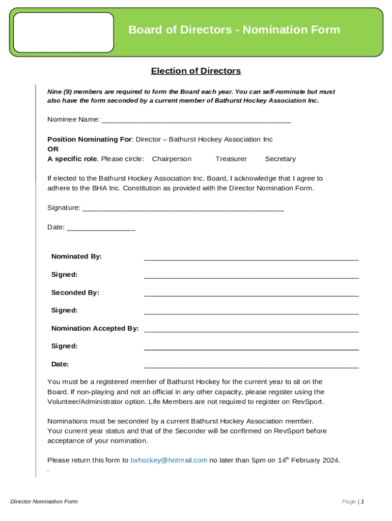 Nomination Election of Directors Doc Template | pdfFiller