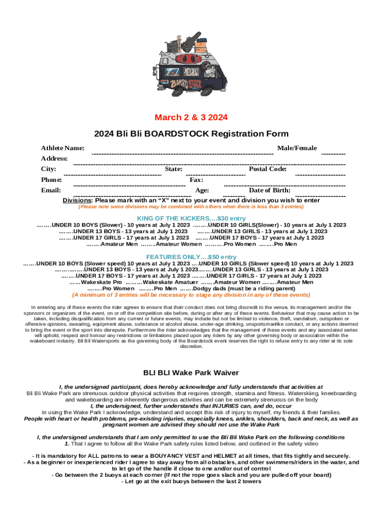 2024 Bli Bli BOARDSTOCK Registration Doc Template | pdfFiller