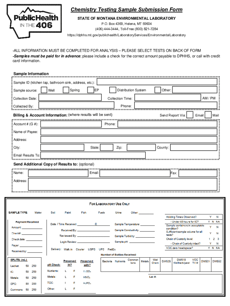 Fillable Online dphhs mt Chemistry Testing Sample Submission Form Fax ...