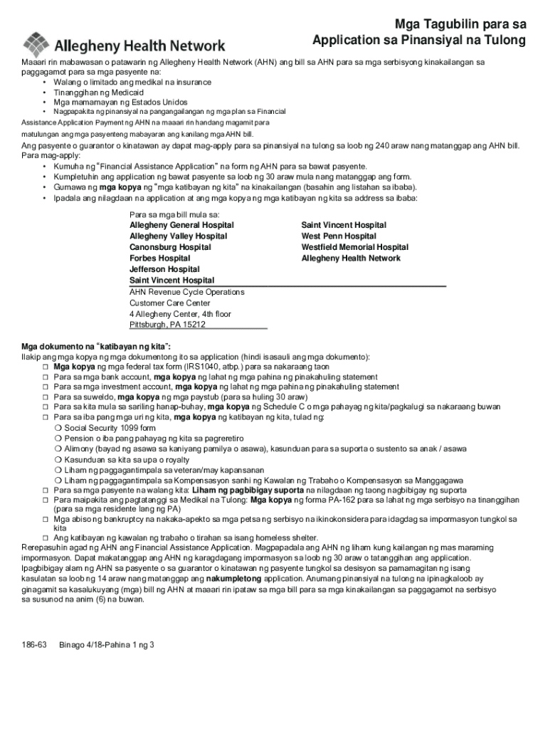 Fillable Online Mga Tagubilin para sa Application sa Pinansiyal na ...