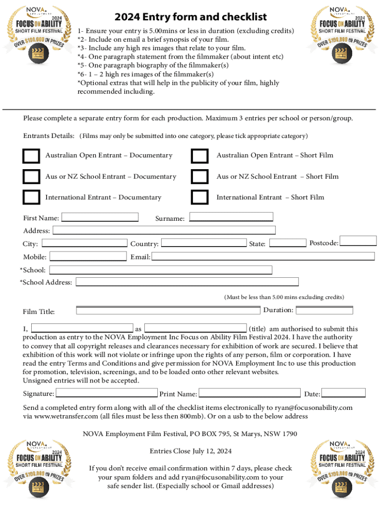 Fillable Online 2024 Entry form and checklist Fax Email Print - pdfFiller