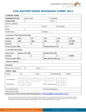 Fillable Online CIA ADVERTISING BOOKING FORM 2024 Fax Email Print ...