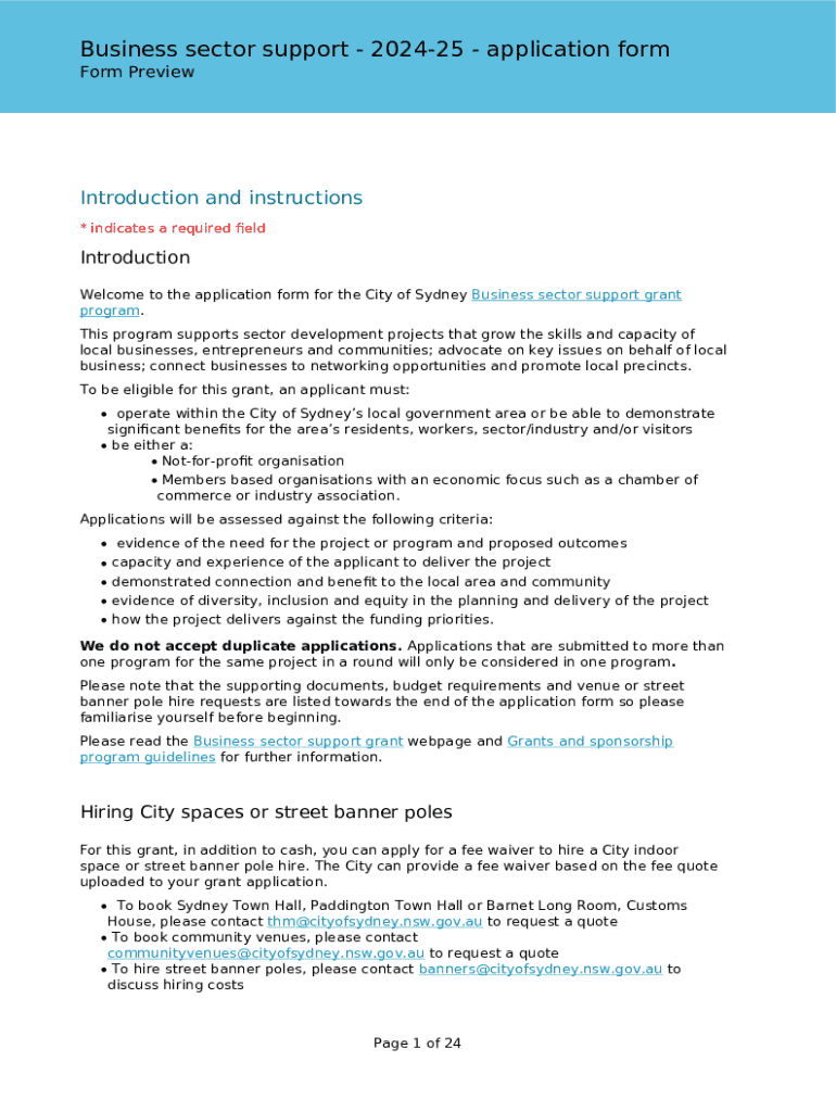 Fillable Online Business sector support - 2024-25 - application form ...