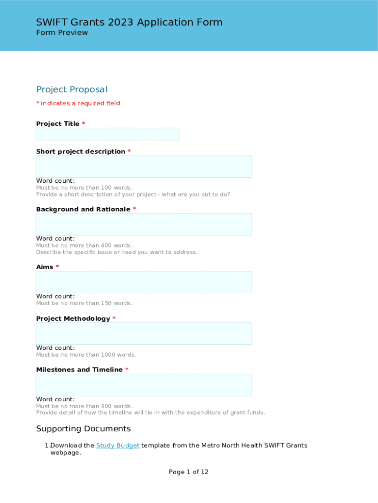 Fillable Online SWIFT Grants 2023 Application Form Fax Email Print - pdfFiller