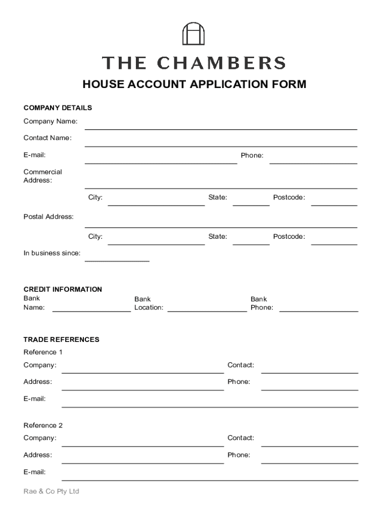 Fillable Online House Account Application Form The Chambers Fax Email ...